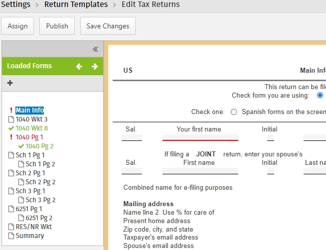 Edit Return Templates